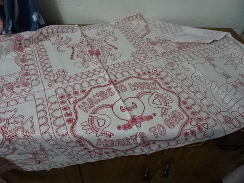 2/3 yd Moda-Quilt Cotton Fabric Panel-Heartfelt Stitchery-Redwork ...