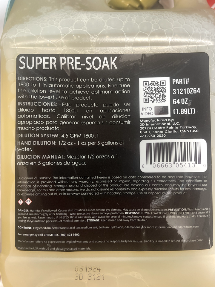 3D Super Pre-Soak 64oz Nano Pail | Ultra Concentrated High PH Soap | eBay