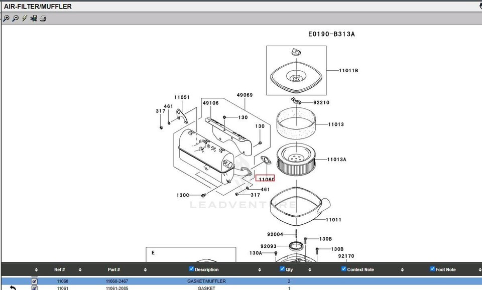 2 Genuine Kawasaki 11060-2467 Muffler Gasket Exhaust FD671D FD711D ...