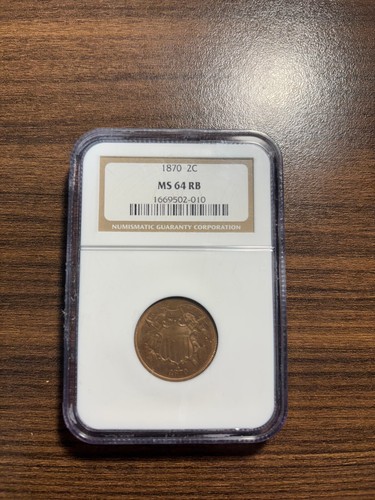 1870-P Two Cent Piece 2C NGC MINT STATE 64 MS 64 Red Brown (RB) RARE ...