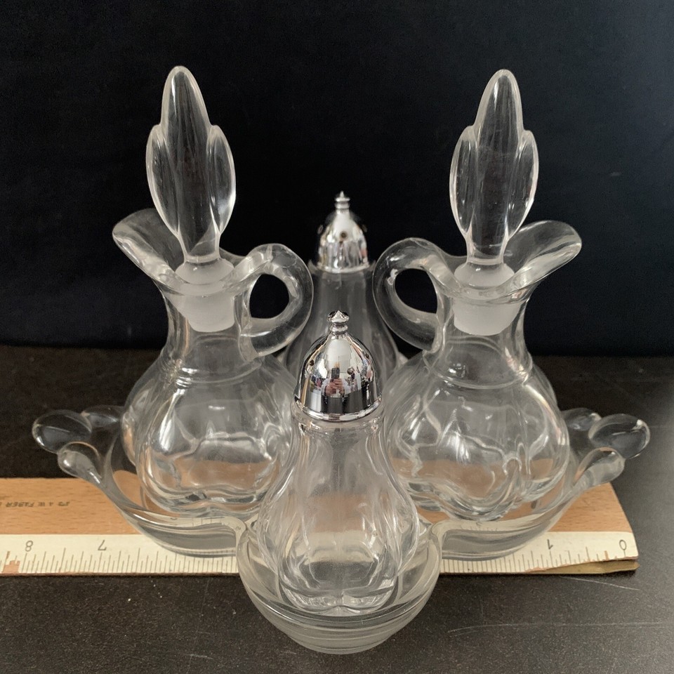 Vintage Duncan & Miller Canterbury- 5pc Oil & Vinegar S&P Set w Tray | eBay