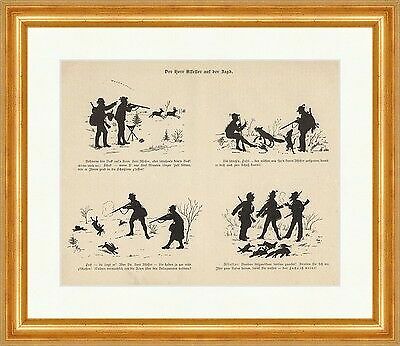 Der Herr Assessor auf der Jagd Scherenschnitt Humor Holzstich ...