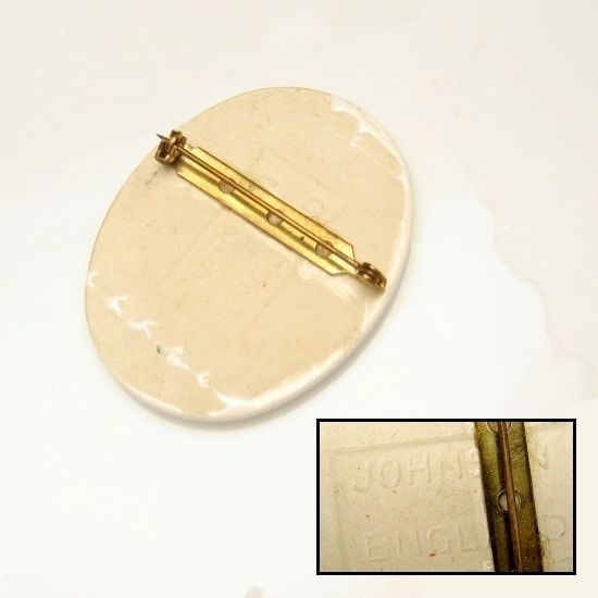 JOHNSON ENGLAND Vintage Brooch Pin Ceramic Roses Large Oval Statement ...