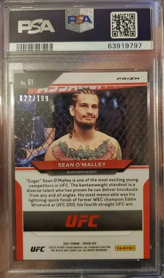 SEAN O’MALLEY #61 2021 PANINI DEBUT PRIZM UFC Blue Prizm /199 PSA 10 ...