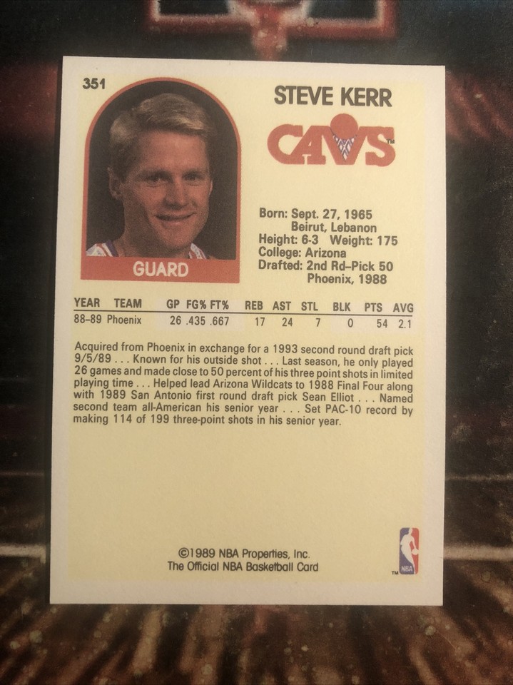 1989 NBA Hoops HIgh # Steve Kerr Rookie Cavs/Bulls World Champion ...