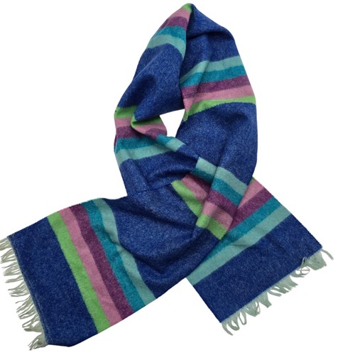 Scottish Wool Scarf Blue Multi Stripe Cozy Scotland 64" Long Colorblock ...