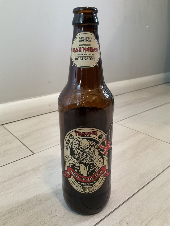 Iron Maiden Trooper Pint Glass + Empty Beer Bottle + Red N Black Bonus ...