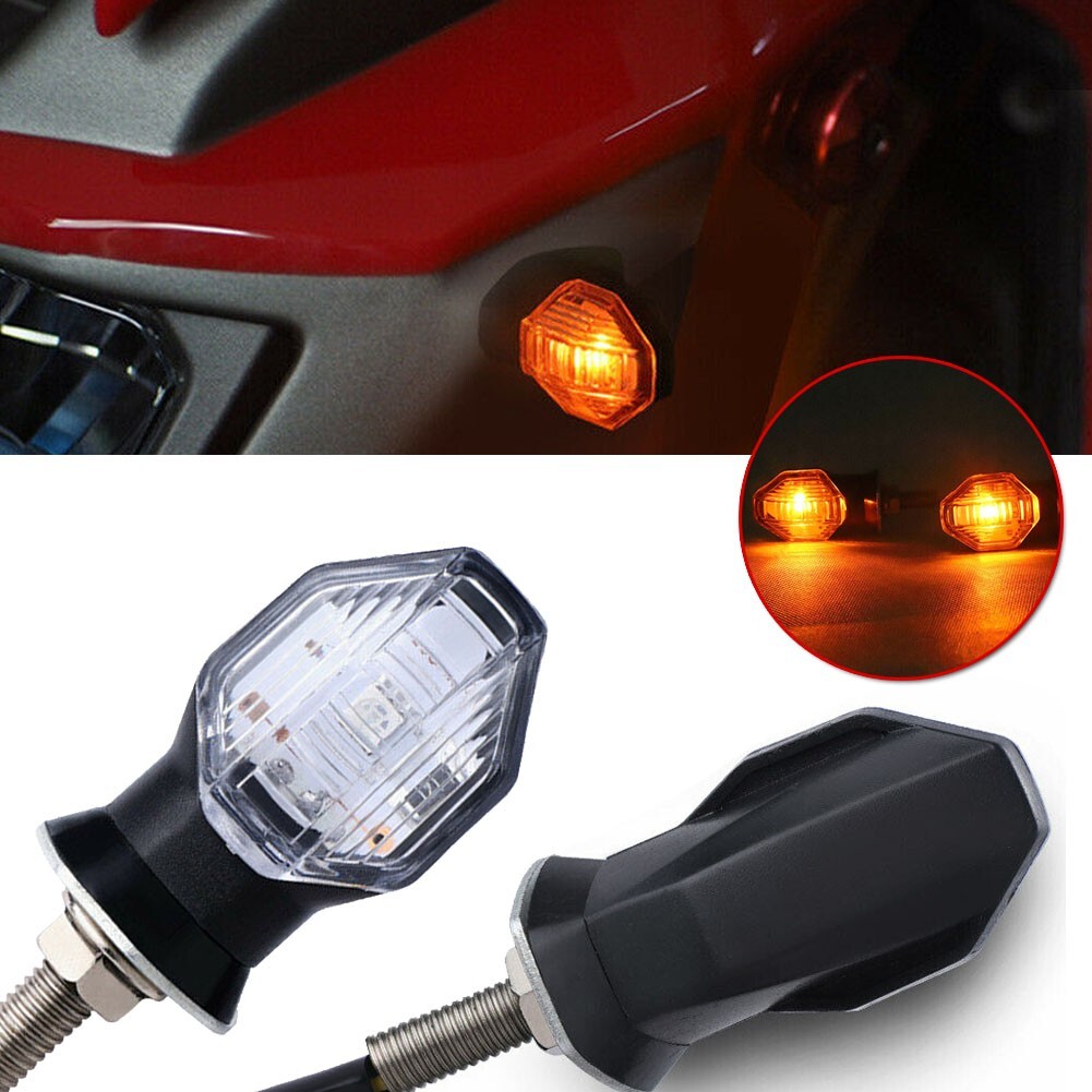 Amber Mini LED Indicator Lights for Motorcycles Clear Lens Black ...