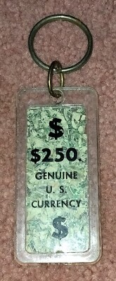 VTG Acrylic Keychain $250 GENUINE SHREDDED US CURRENCY Treasury Money ...