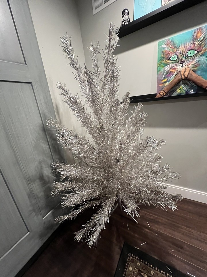 5-6ft Aluminum Vintage Angel Pine Crystal Aluminum Christmas Tree w/Box ...