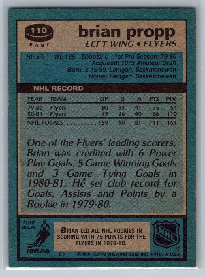 1981-82 Topps #110 Brian Propp Philadelphia Flyers NM | eBay