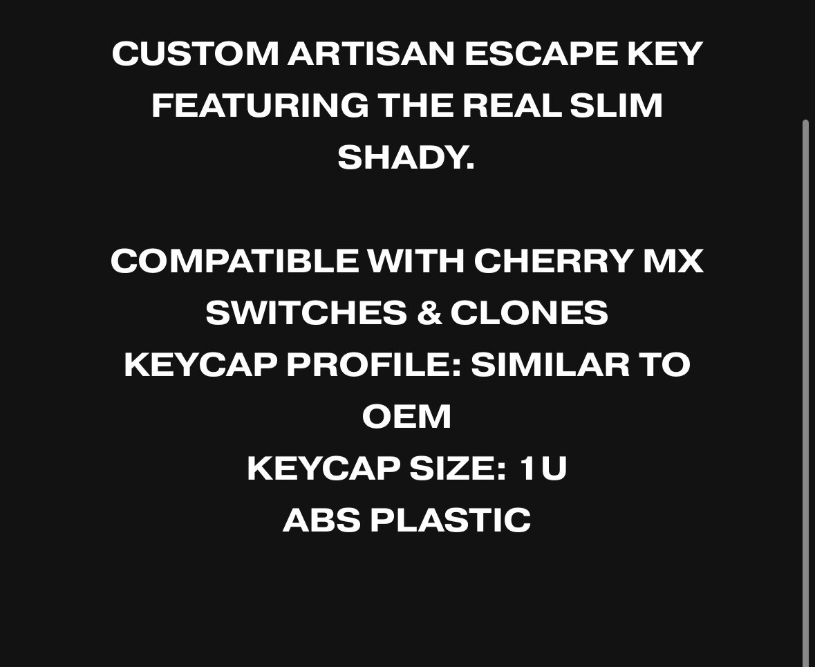 Eminem Gaming Artisan Escape Key Cap/ Limited/ Rare/ 🔥🔥🔥 🎄🎅 IN HAND | eBay