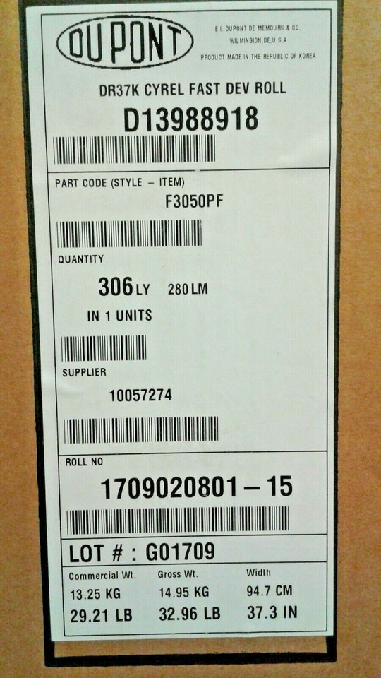 DUPONT CYREL FAST DEVOPING ROLL 44INCHES WHITE | eBay