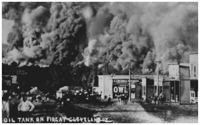 Cleveland Oklahoma Oil Tank Fire Station Smoke People Reprint Postcard ...