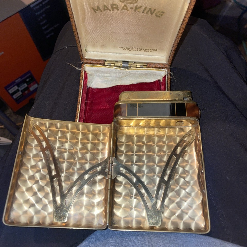 VTG Marathon Slide-A-Lite Lighter Cigarette Case Compact Enamel Art ...