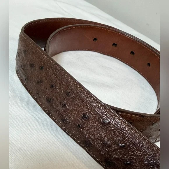 W. Kleinberg Genuine Ostrich Dark Brown Leather Belt with Silver Buckle ...