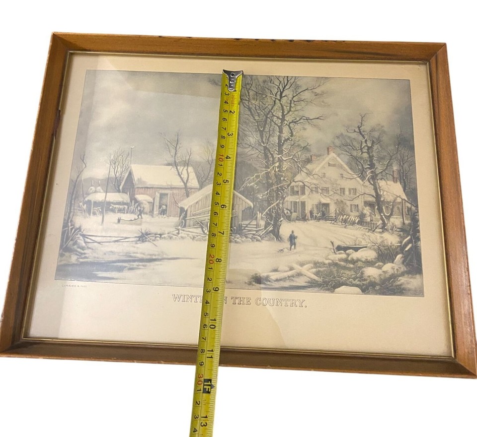 Framed "Winter In The Country" By Currier & Ives Lithograph Print 14"W ...