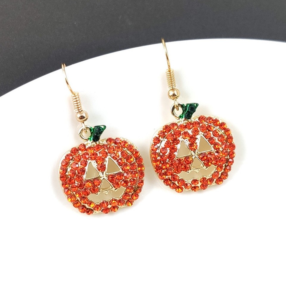 1 Pair Halloween Pumpkin Earrings Crystal Dangle Earrings Halloween ...
