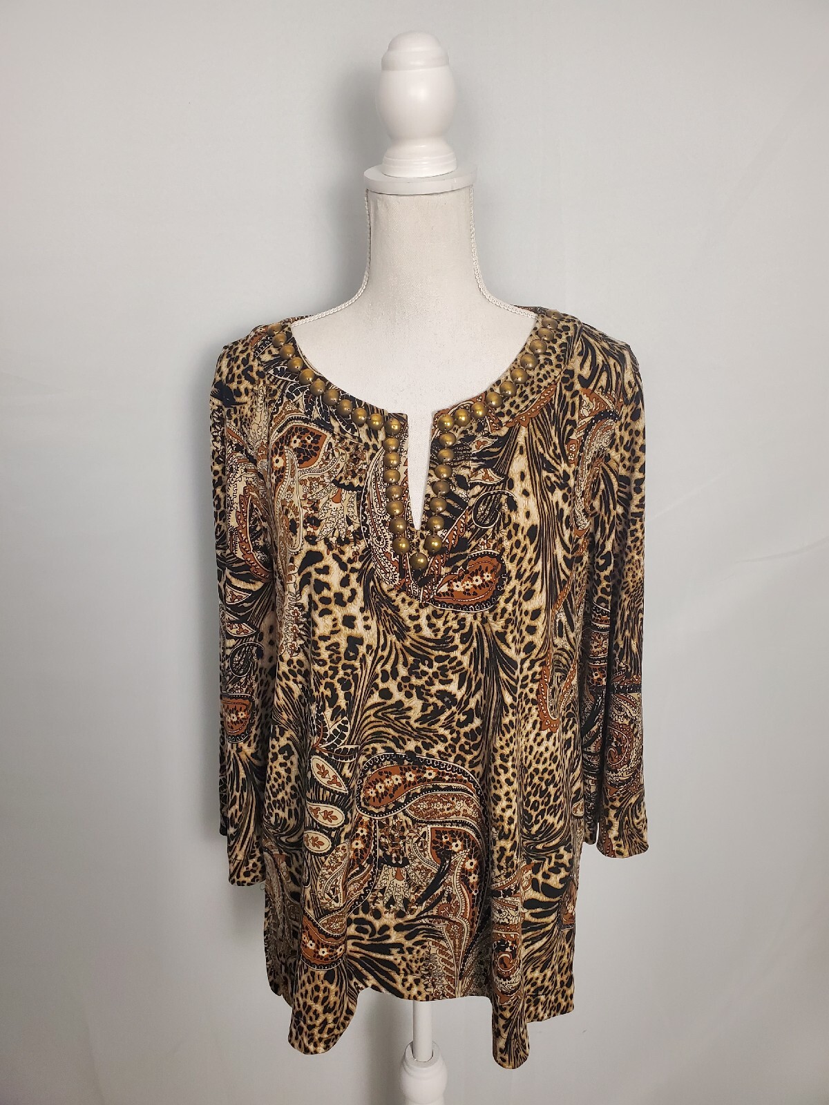 Ruby Rd Leopard Print & Paisley Stretchy Top Beaded N… - Gem