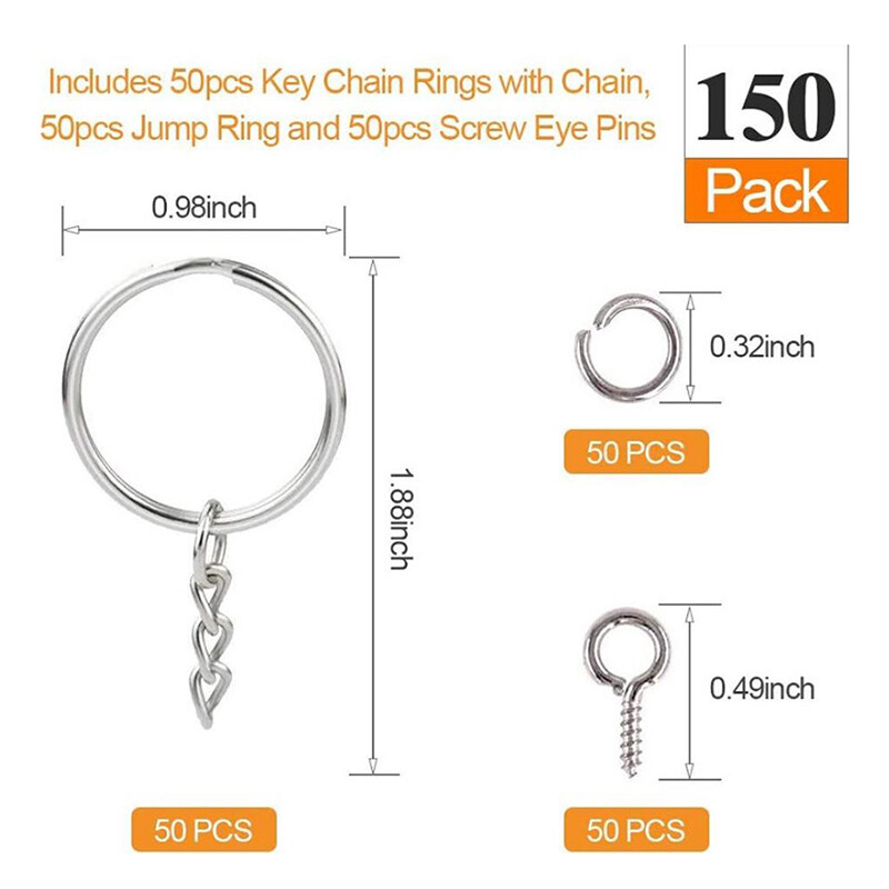 150pcs Key Ring with Chain Split Jump Rings with Screw Eye Pins DIY ...