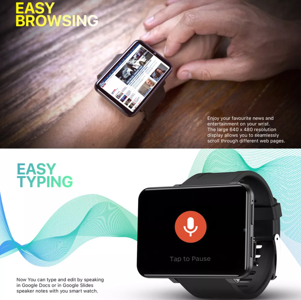 Men Smart Watch 4G Large Touch Screen Phone 5MP Camera Smartwatch for ...