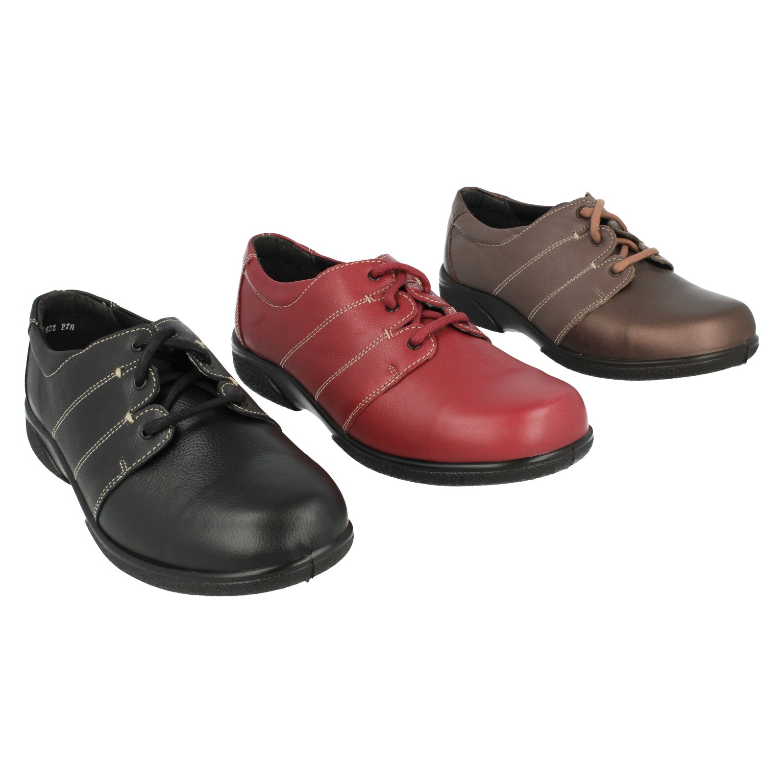 Ladies Leather Black, Bronze or Red Wide Lace Up Easy B Shoes : Glossop ...