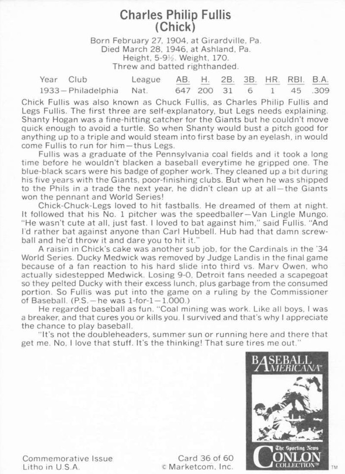 1983 Marketcom Conlon #36 Chick Fullis NM-MT Phillies | eBay