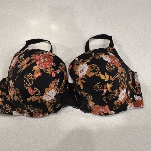 Torrid Curve Floral Black 360 Back Smoothing Push Up T-Shirt Bra Size ...