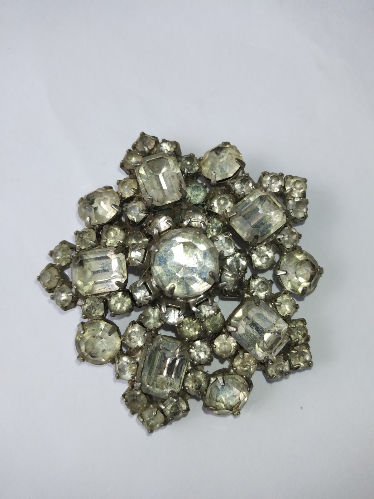 Vtg Antique Unsigned Rhinestone Brooch Pin - Gem