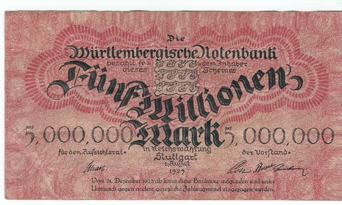 Kel:4930e.1.17 1923 Stuttgard 5 million mark note (world/lot) Combined ...
