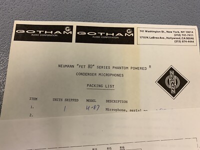 Vintage 1975 Neumann U87 Condenser Mic Microphone Original Pack List ...
