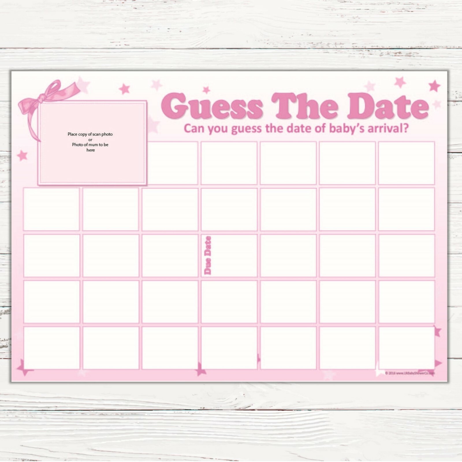 Baby Shower Game, GUESS THE DATE, Sweepstake, Girls, Pink, Party Game ...