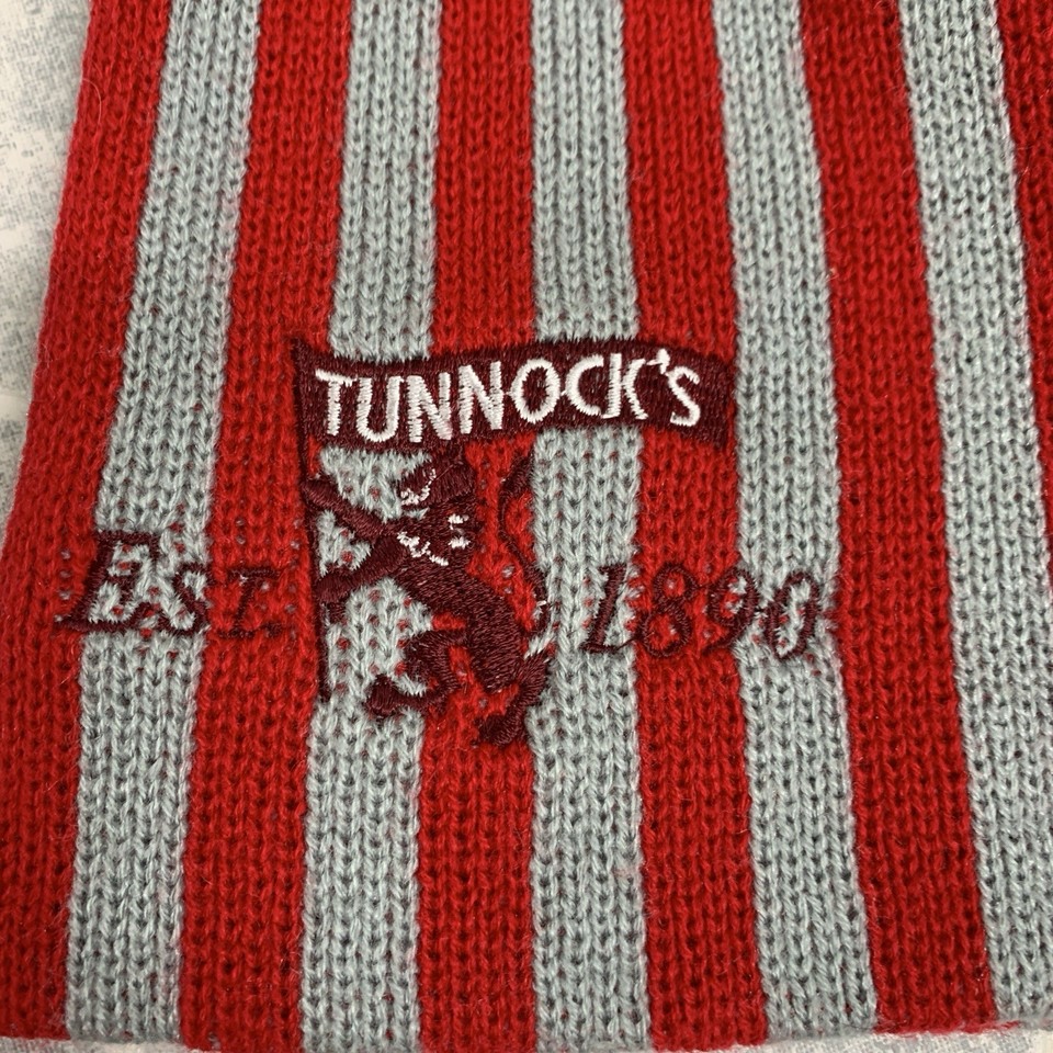 Tunnocks Tea Cakes Beanie Hat Red / Grey Striped One Size Xmas Gift ...