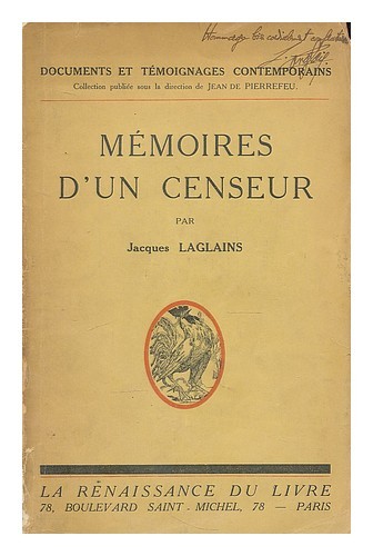 LAGLAINS, JACQUES Memoires d'un censeur 1900 Paperback | eBay