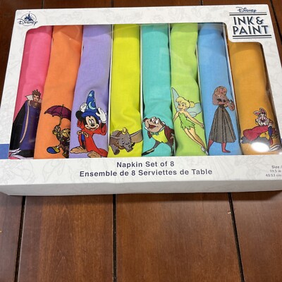 Disney Parks Ink and Paint Character Colorful Cloth Napkin Set of 8 NEW ...