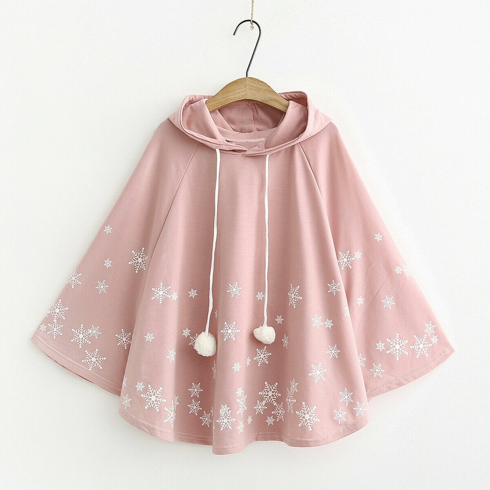 Lady Girl Cute Cloak Snowflake Hoodie Coat Loose Tops Poncho Kawaii ...