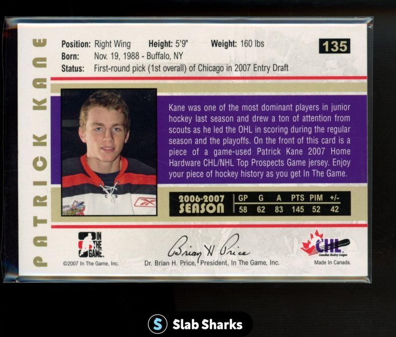 2007 IN THE GAME HEROES & PROSPECTS PATRICK KANE ROOKIE 2CLR JERSEY | eBay