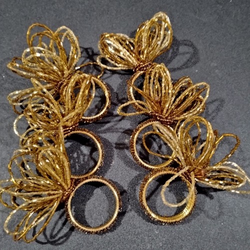 Pier 1 Napkin Rings Jeweled Beaded Gold/Bronze Metallic Cluster Set of ...
