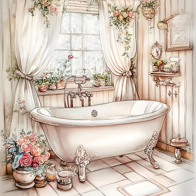 Wandbild Vintage Shabby Badezimmer Badewanne Deko Bild Bad Wanddeko ...