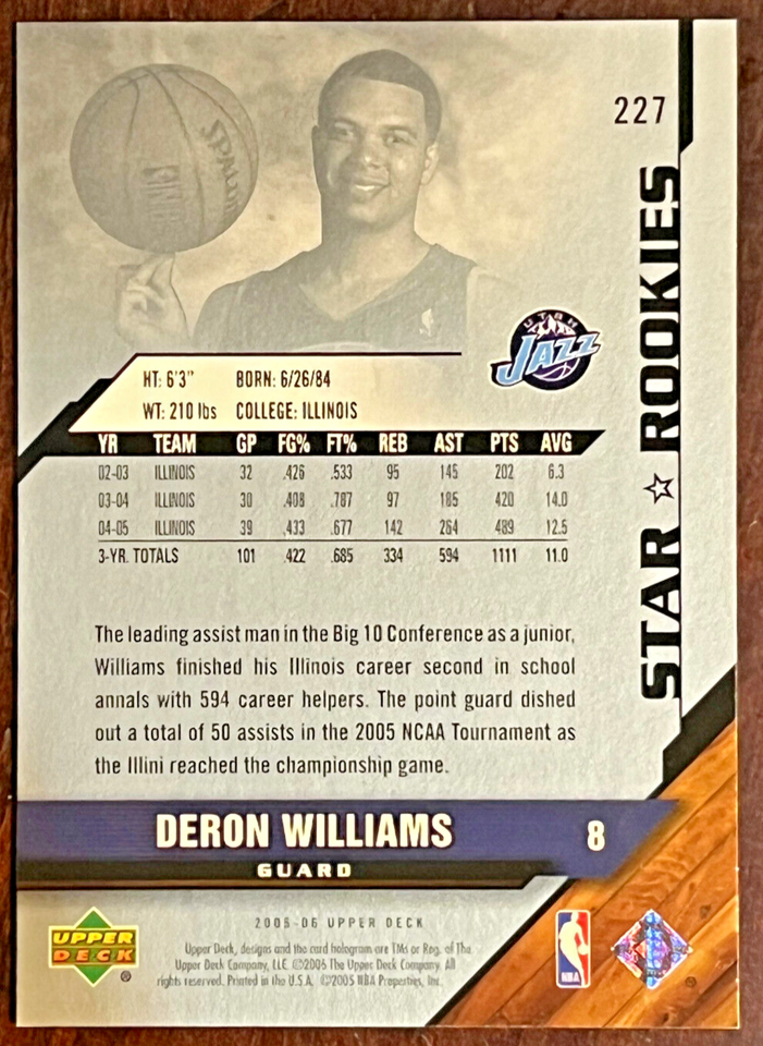 2005-06 Upper Deck Basketball #227 Deron Williams Star Rookie RC ...