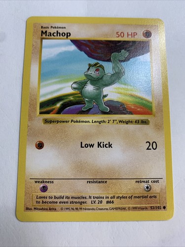 Shadowless MACHOP 52/102 Base Set - WOTC Vintage Pokémon Card ...