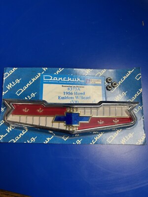 Danchuk 1956 CHEVY V8 HOOD EMBLEM W/ BEZEL Hardware 373A Bel Air GM | eBay