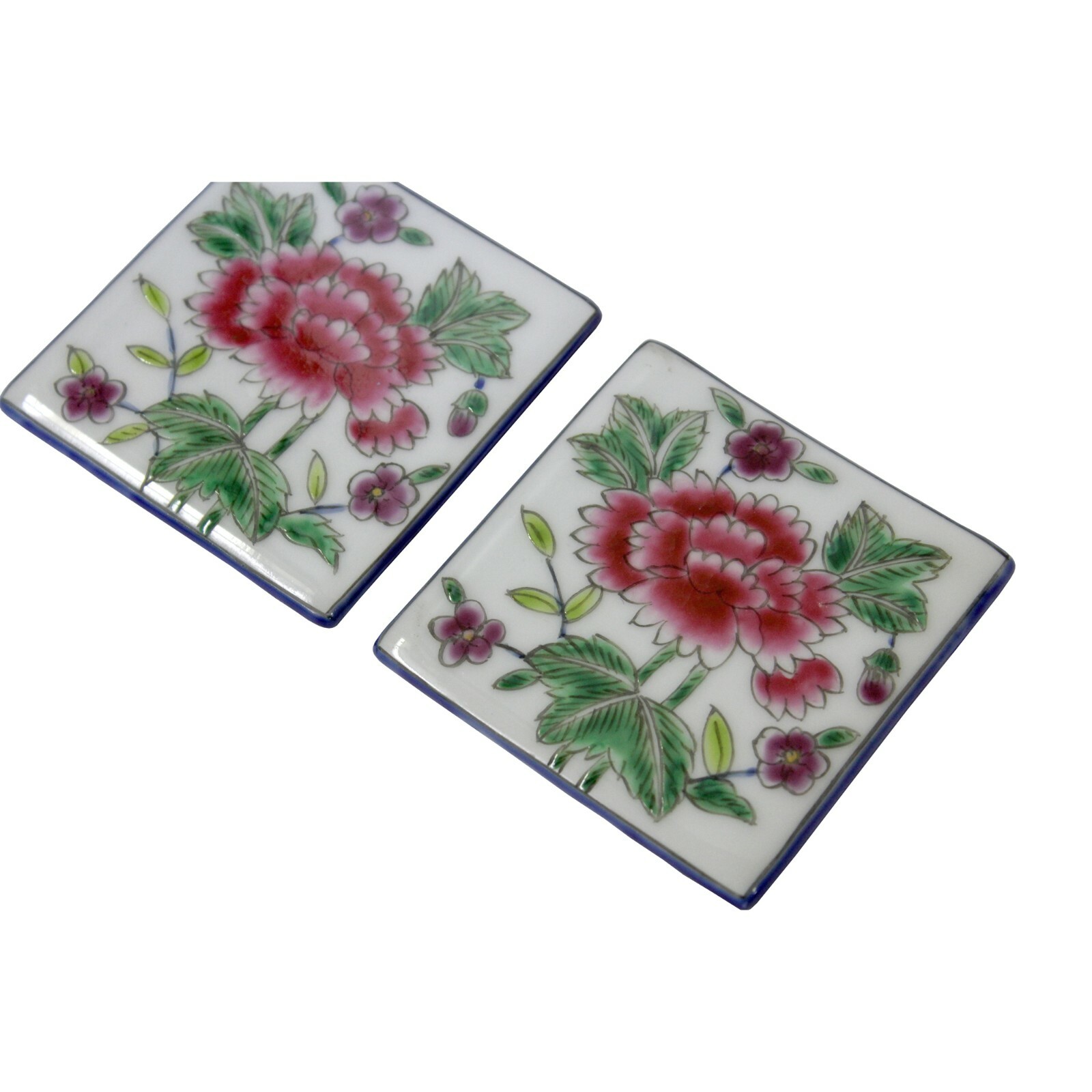 Hand Painted Flower Graphic Square Porcelain Coaster / Tile 2 Pcs ws671 ...