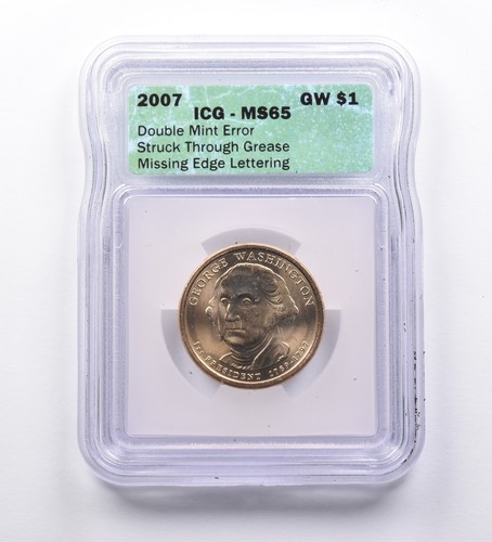 DBL Mint Error MS65 2007 George Washington $1 Missing Edge Lettering ...