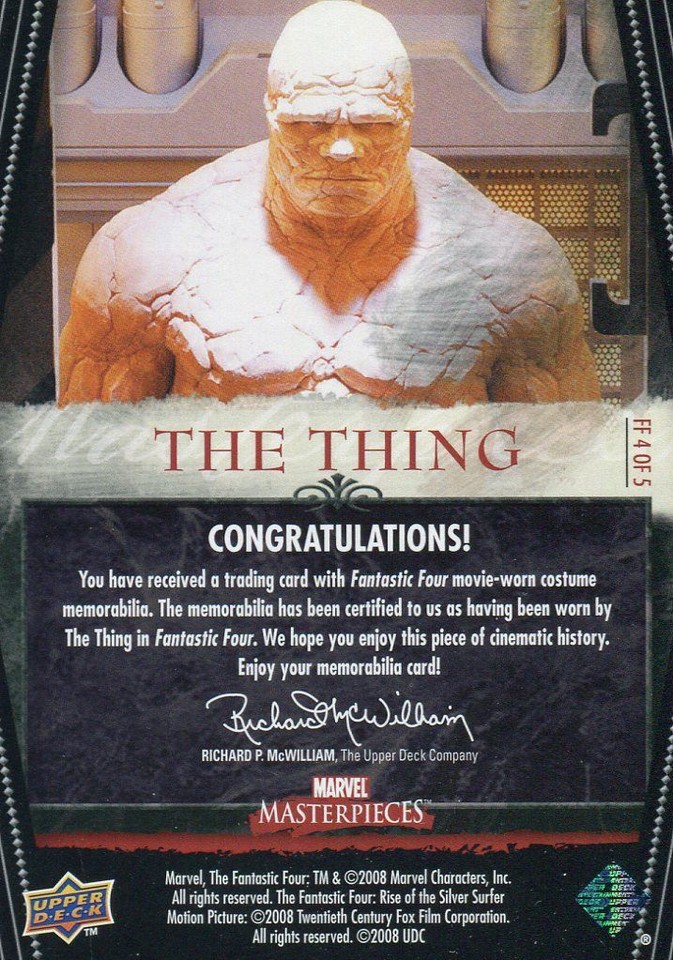 Marvel Masterpieces Two Fantastic Four Movie The Thing Costume Card FF4 ...