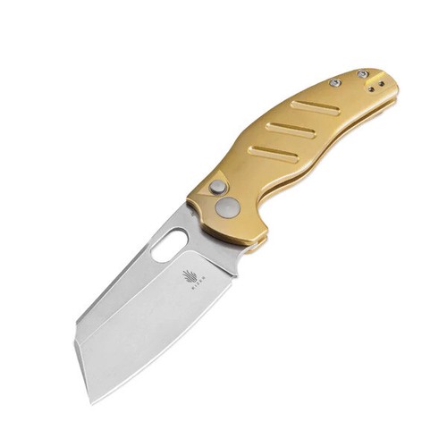 Kizer Sheepdog C01C Pocket Knife 3V Blade Button Lock Brass Handle ...