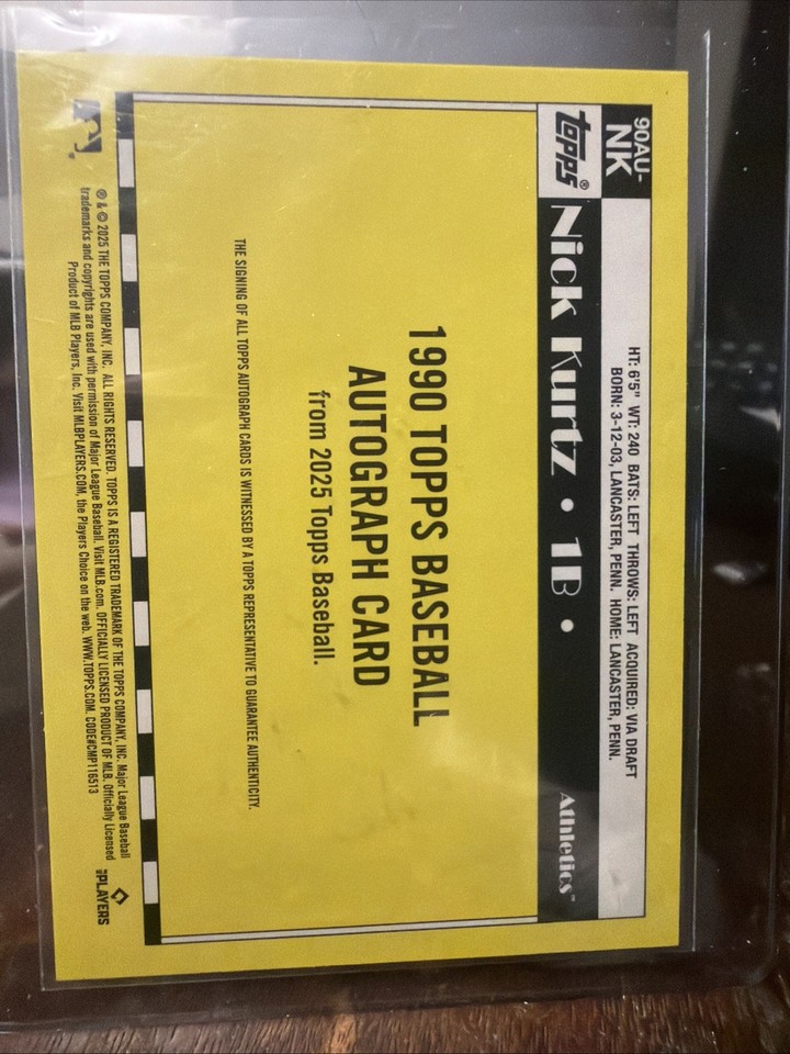 2025 Topps Update Nick Kurtz 1990 Orange #12/50 On-card Auto ROY Pack Freshhhh | eBay