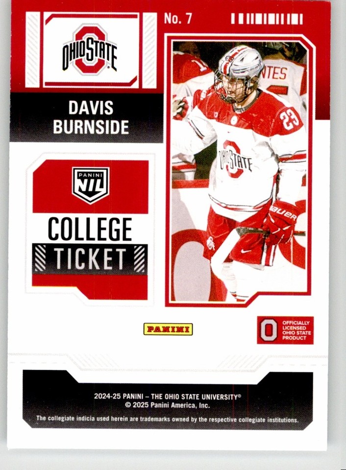 Davis Burnside 2025 Panini Ohio State University 7 Ohio State Buckeyes ...