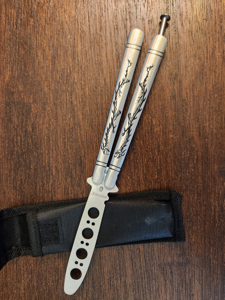 Silver Balisong Trainer With Engraved Dragon On Handles | eBay