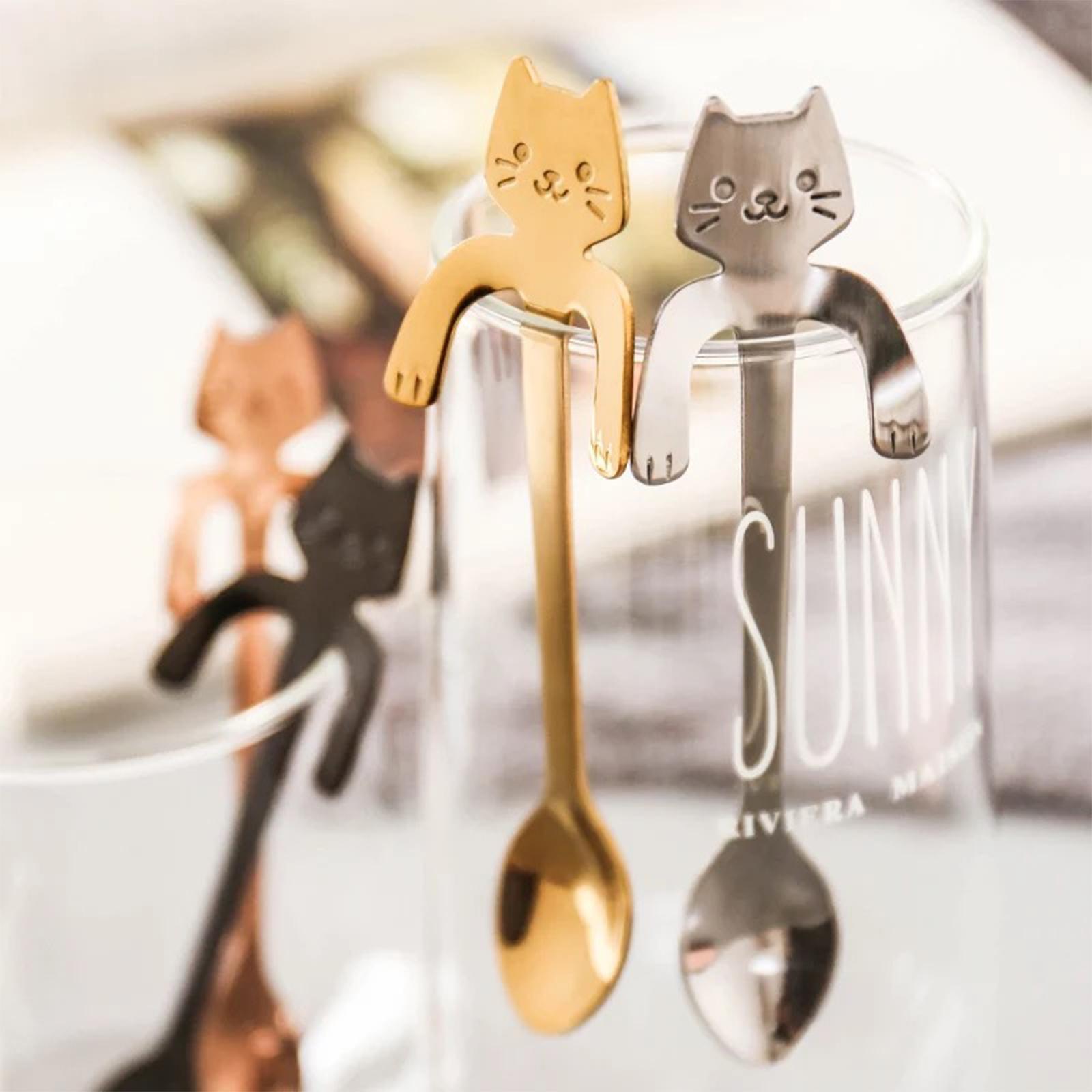 4Pcs Stainless Steel Hanging Cup Teaspoons Cute Mini Cat Spoon for Tea ...